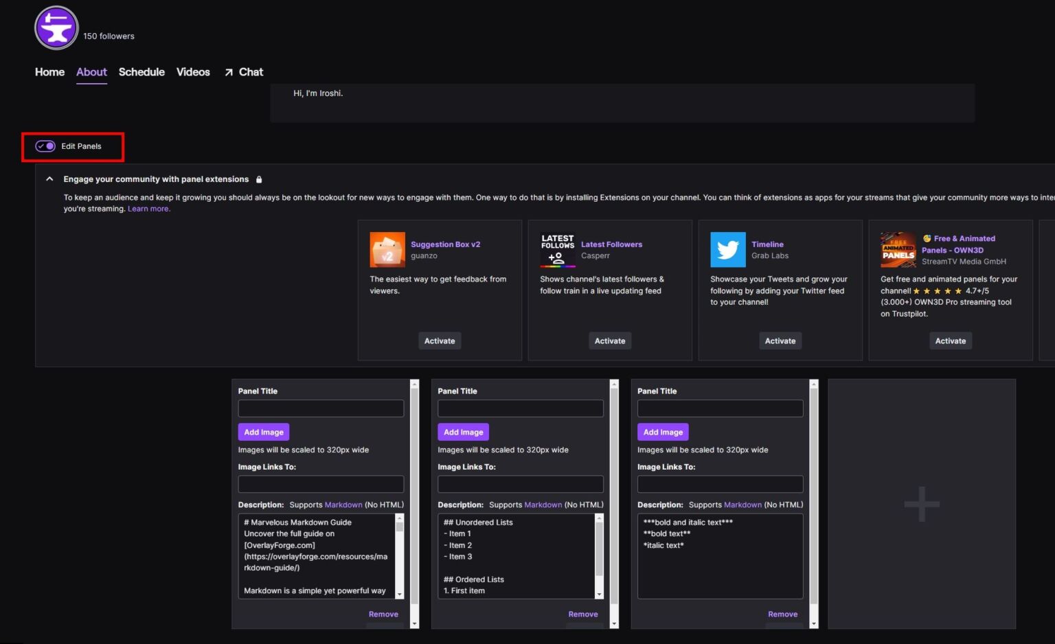 How to Add Twitch Panels to your Channel